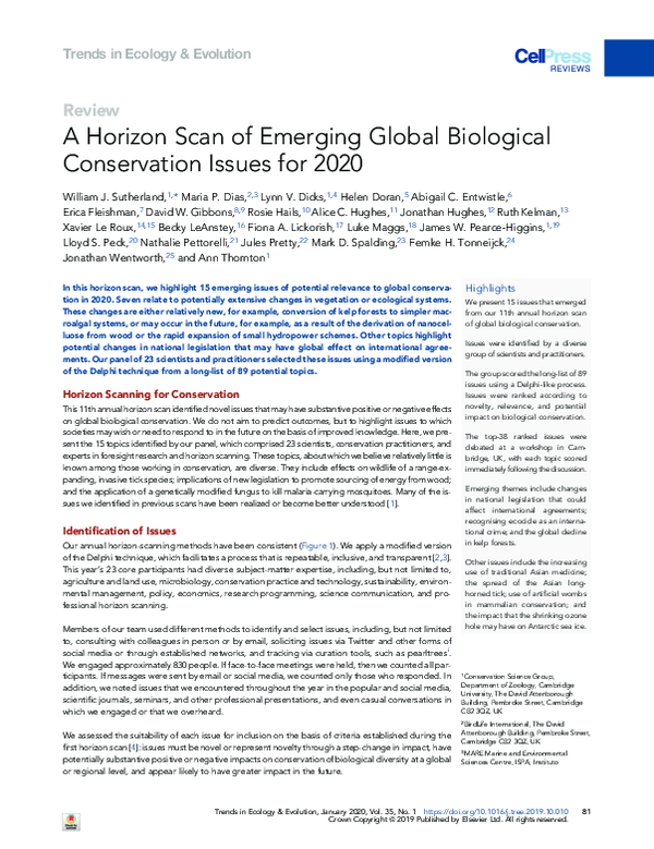 (PDF) A Horizon Scan of Emerging Global Biological Conservation Issues ...