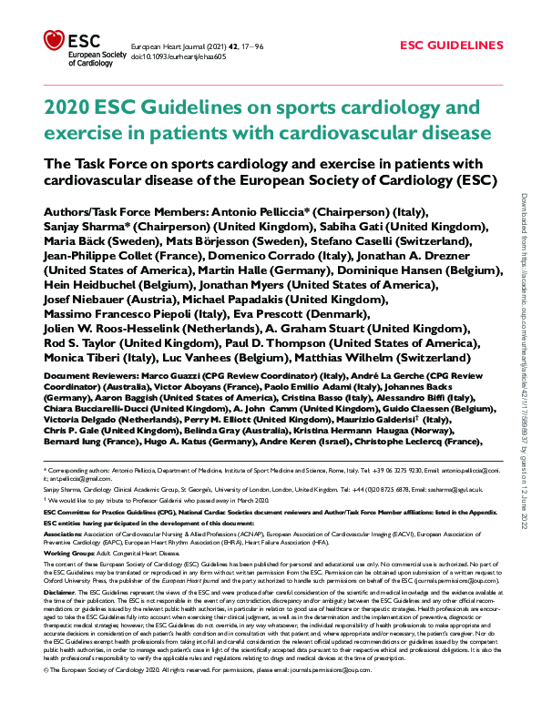 (PDF) 2020 ESC Guidelines on sports cardiology and exercise in patients ...