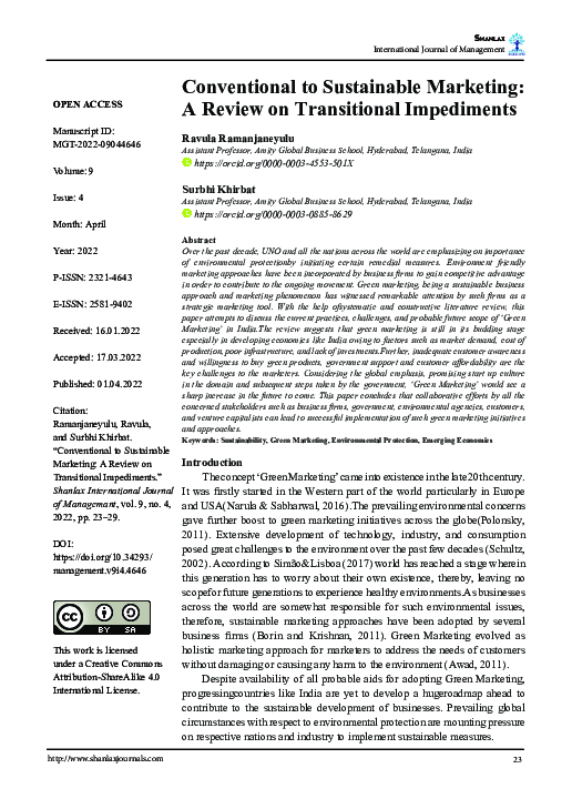 (PDF) Conventional to Sustainable Marketing: A Review on Transitional ...