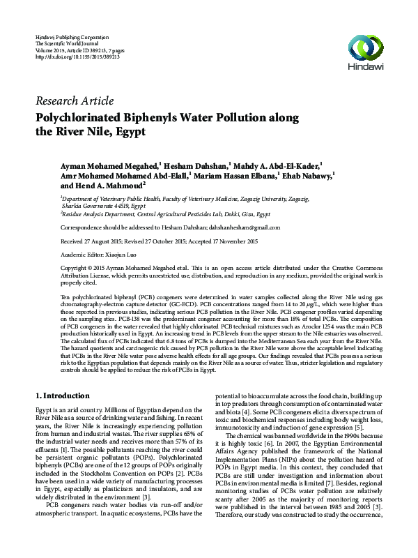 (PDF) Polychlorinated Biphenyls Water Pollution along the River Nile, Egypt