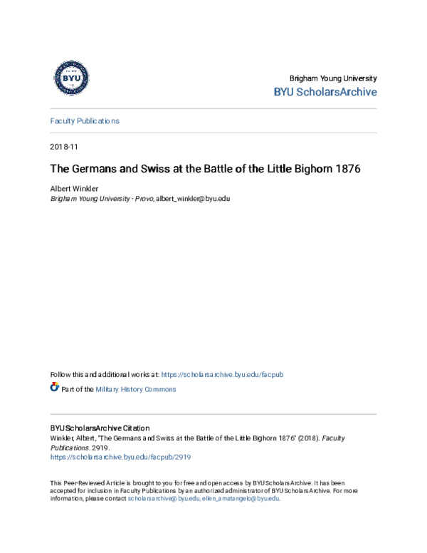 (PDF) The Germans and Swiss at the Battle of the Little Bighorn 1876