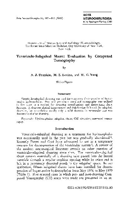 (PDF) Ventriculo-subgaleal shunt: Evaluation by computed tomography
