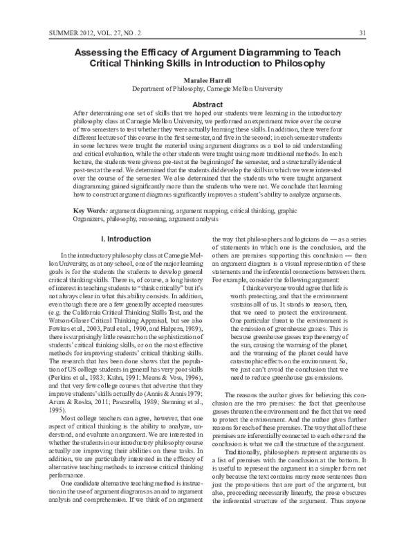(PDF) Assessing the Efficacy of Argument Diagramming to Teach Critical Thinking Skills in ...