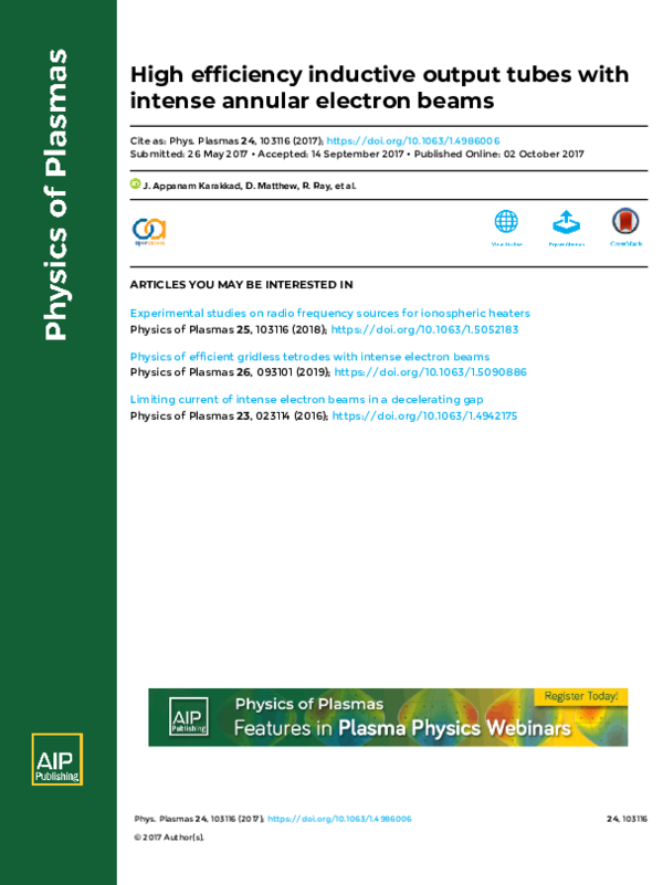(PDF) High efficiency inductive output tubes with intense annular ...