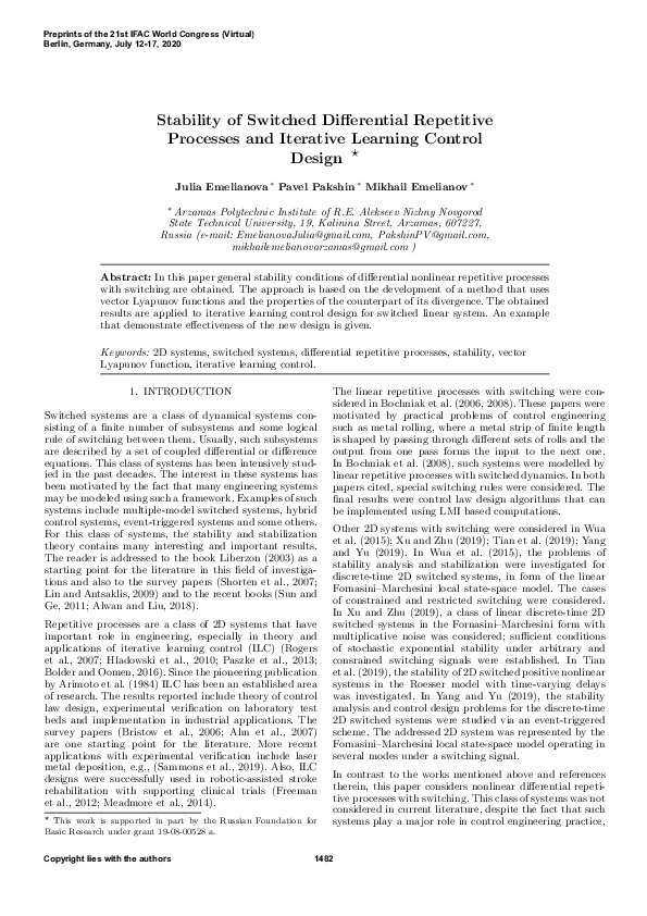 (PDF) Stability of Switched Differential Repetitive Processes and ...