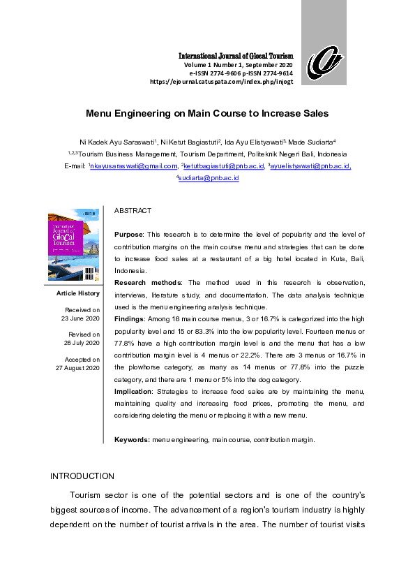(PDF) Menu Engineering on Main Course to Increase Sales