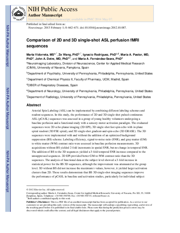 Pdf Comparison Of 2d And 3d Single Shot Asl Perfusion Fmri Sequences Ze Wang 