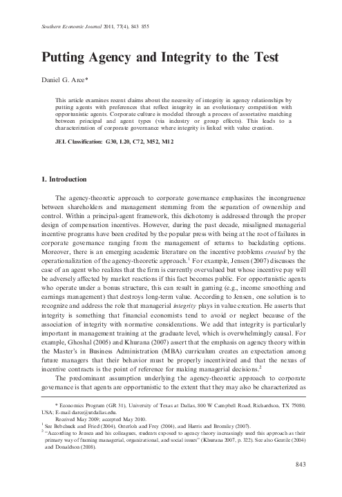 (PDF) Putting Agency and Integrity to the Test