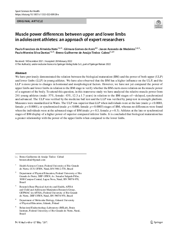 (PDF) Muscle power differences between upper and lower limbs in ...