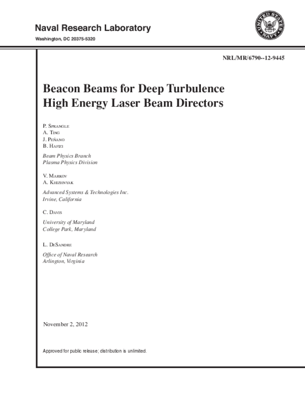 (PDF) Beacon Beams for Deep Turbulence High Energy Laser Beam Directors