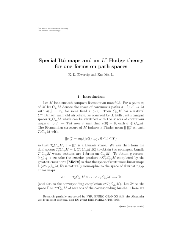 (PDF) Special Ito ̂ maps and an L2 Hodge theory