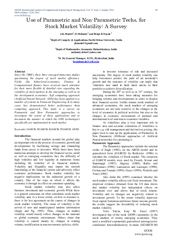 (PDF) Use of Parametric and Non-Parametric Techs. for Stock Market Volatility: A Survey