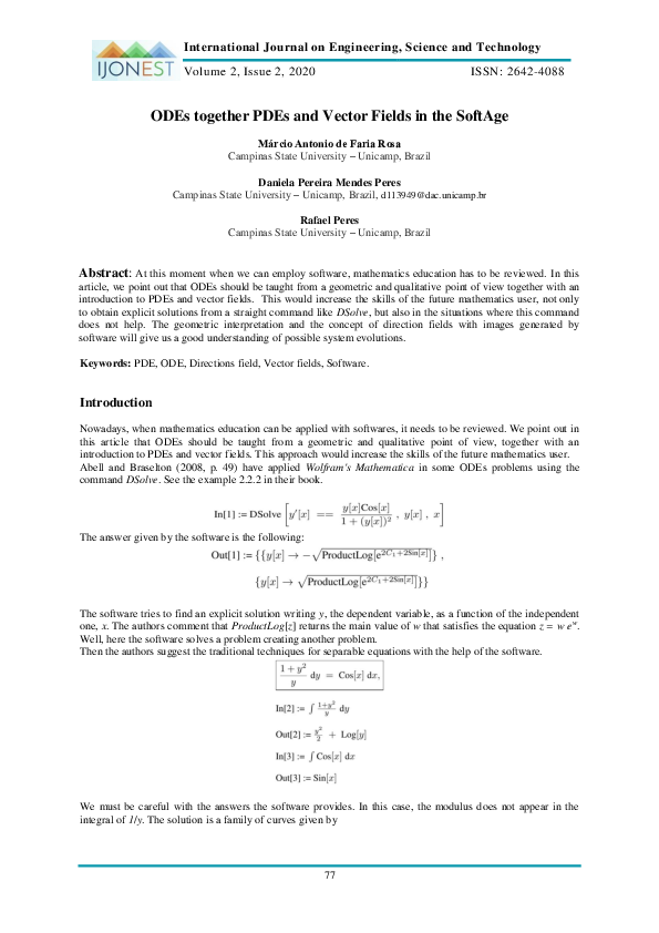 Pdf Odes Together Pdes And Vector Fields In The Softage Márcio Antonio De Faria Rosa