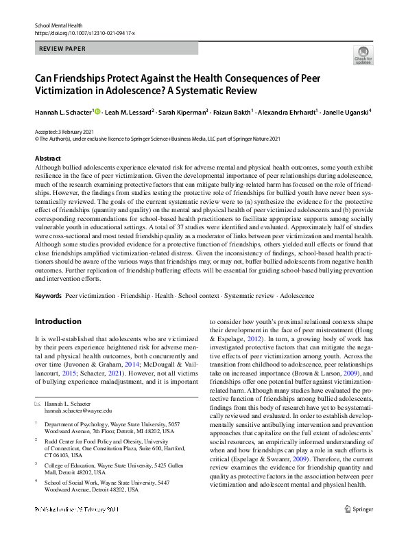 (PDF) Can Friendships Protect Against the Health Consequences of Peer ...