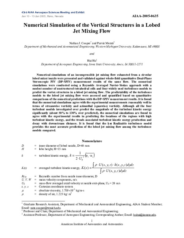 (PDF) Numerical Simulation of the Vortical Structures in a Lobed Jet Mixing Flow
