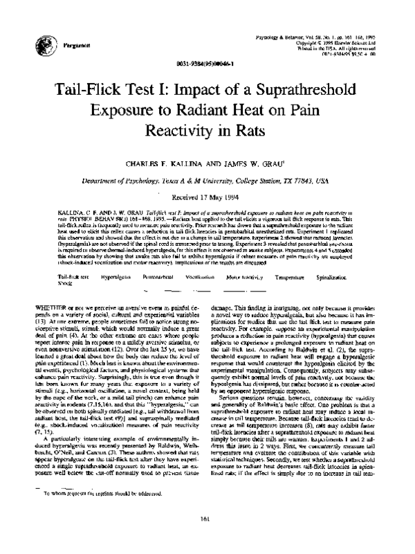 (PDF) Tail-flick test I: Impact of a suprathreshold exposure to radiant ...