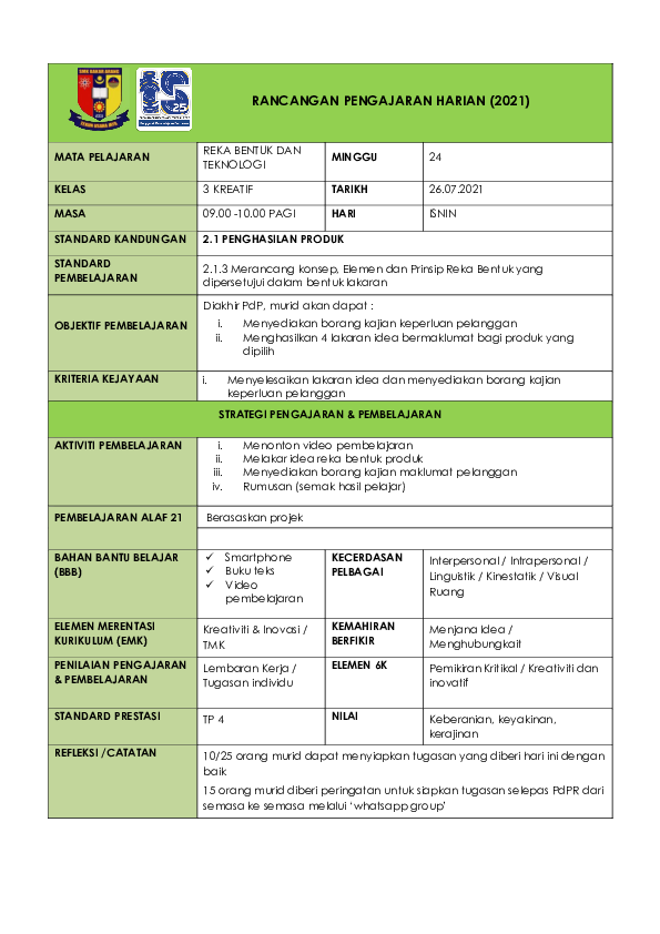 (PDF) RANCANGAN PENGAJARAN HARIAN (2021 | MOHD SUKRI - Academia.edu