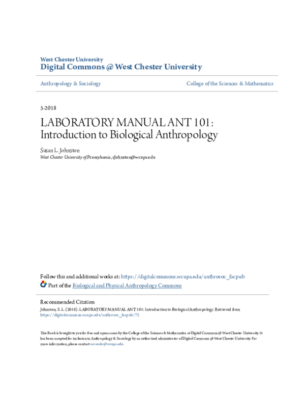 (PDF) LABORATORY MANUAL ANT 101: Introduction to Biological Anthropology