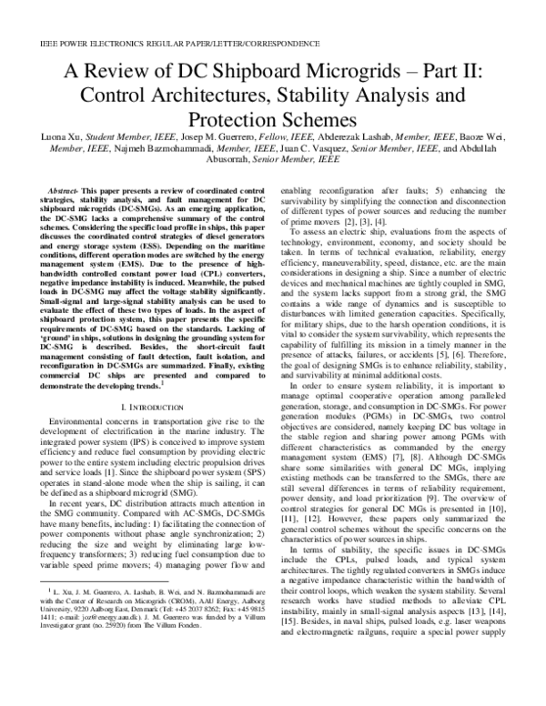 (PDF) A Review of DC Shipboard Microgrids Part II: Control Architectures, Stability Analysis and ...