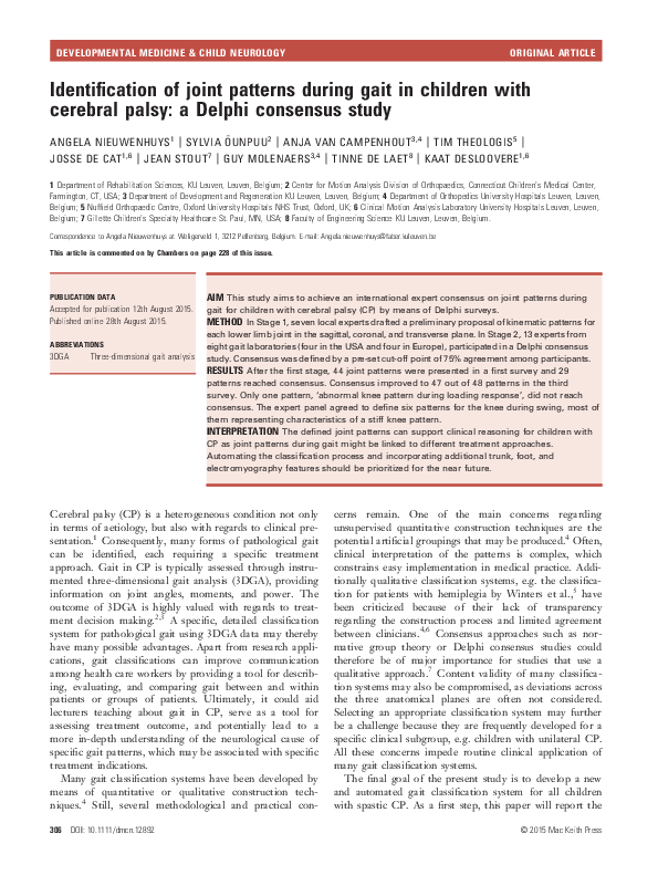 (PDF) Identification of joint patterns during gait in children with ...