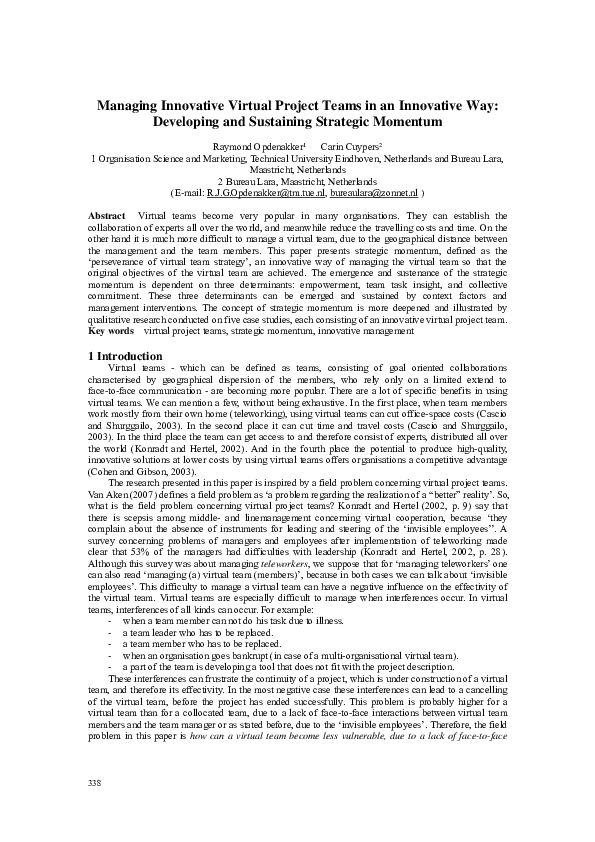 (PDF) Managing Innovative Virtual Project Teams in an Innovative Way ...