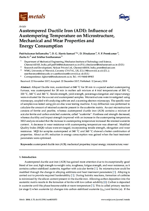 (PDF) Austempered Ductile Iron (ADI): Influence of Austempering Temperature on Microstructure ...
