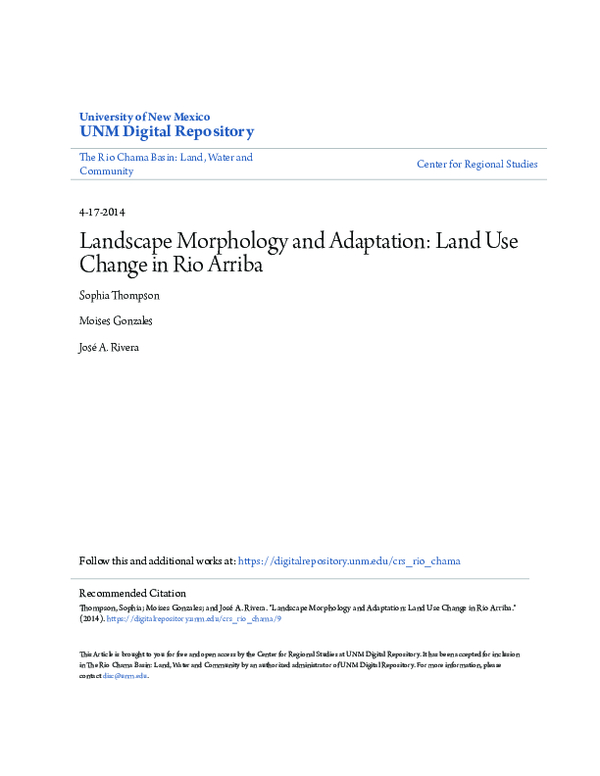 (PDF) Landscape Morphology and Adaptation: Land Use Change in Rio Arriba