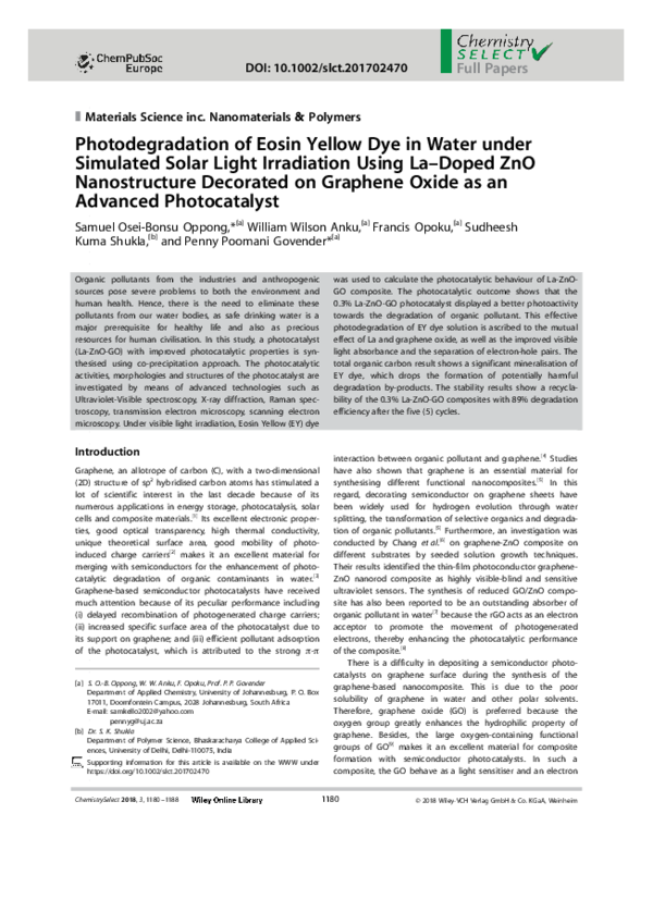 (PDF) Photodegradation of Eosin Yellow Dye in Water under Simulated ...