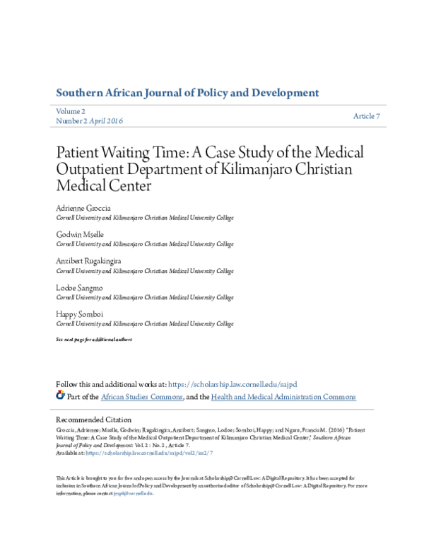 (PDF) Patient Waiting Time: A Case Study of the Medical Outpatient ...