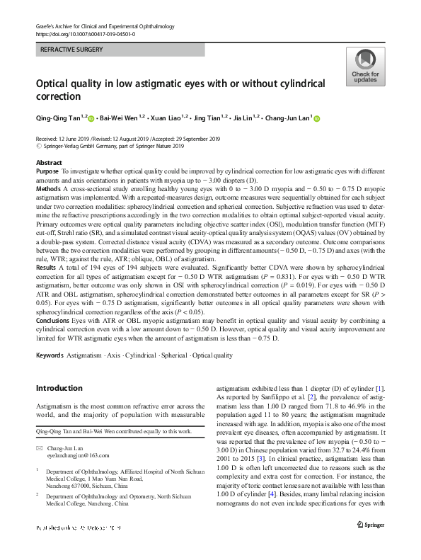 (PDF) Improving Optical Quality in Low Astigmatism via Correction