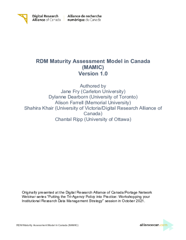 (PDF) RDM Maturity Assessment Model in Canada (MAMIC)