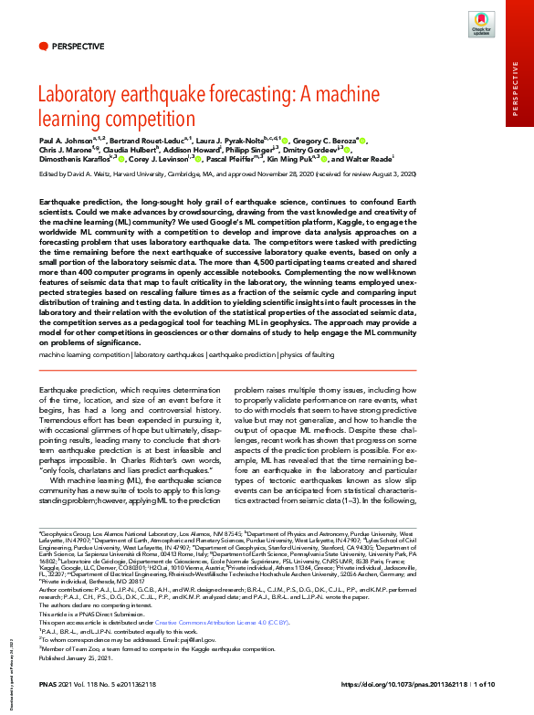 (PDF) Laboratory earthquake forecasting: A machine learning competition