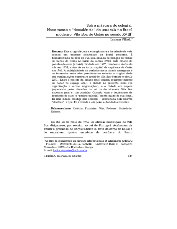(PDF) Sob a máscara do colonial. Nascimento e "decadência" de uma vila ...