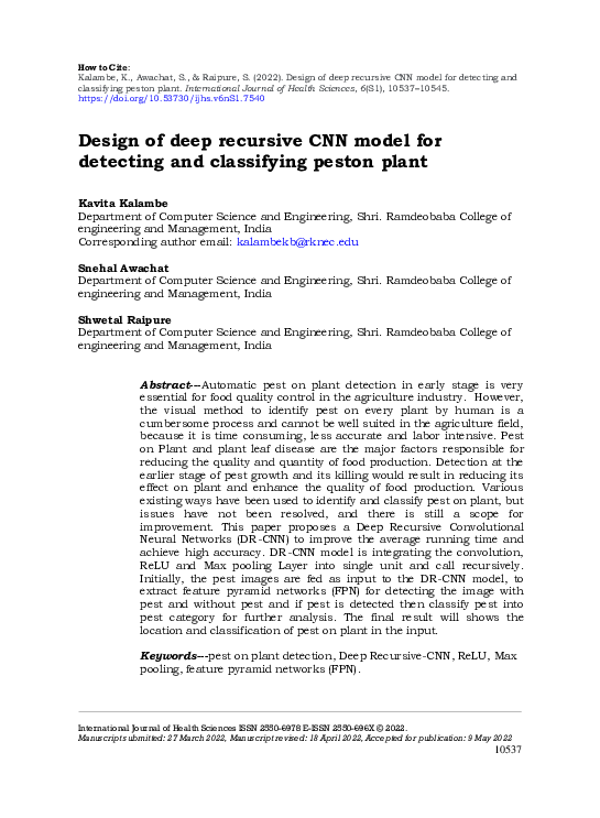 Pdf Design Of Deep Recursive Cnn Model For Detecting And Classifying