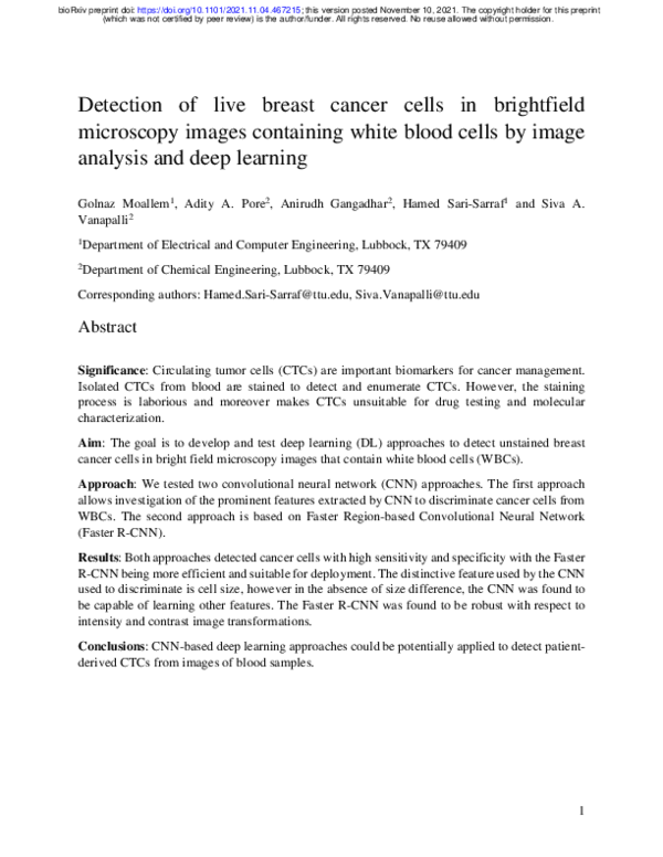 (PDF) Detection of live breast cancer cells in brightfield microscopy ...