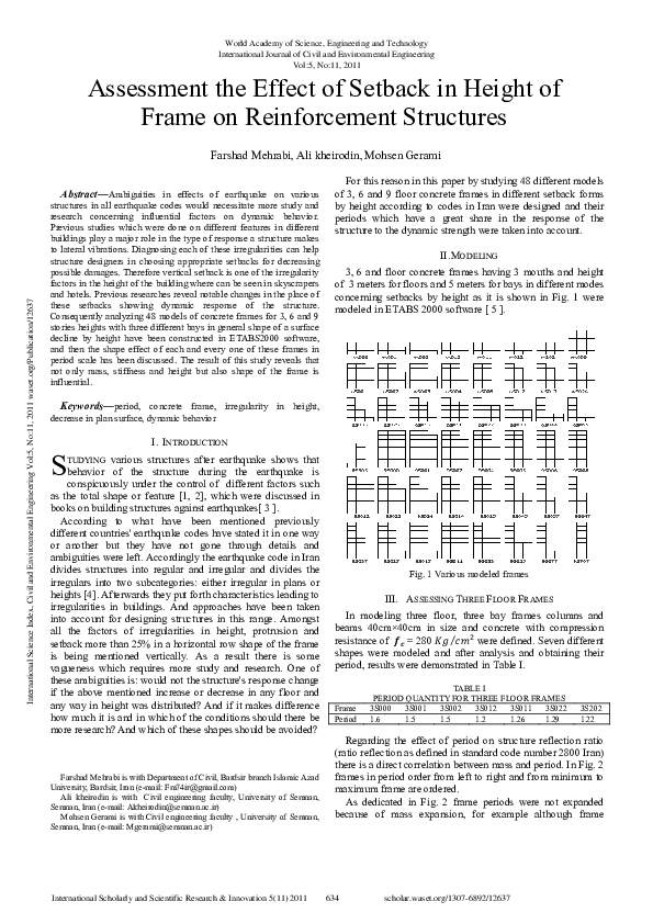 (PDF) Assessment The Effect Of Setback In Height Of Frame On Reinforcement Structures