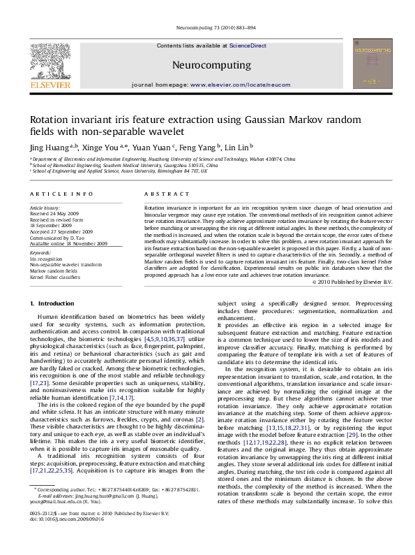 Pdf Rotation Invariant Iris Feature Extraction Using Gaussian Markov Random Fields With Non