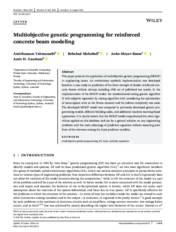 (PDF) Multiobjective genetic programming for reinforced concrete beam modeling