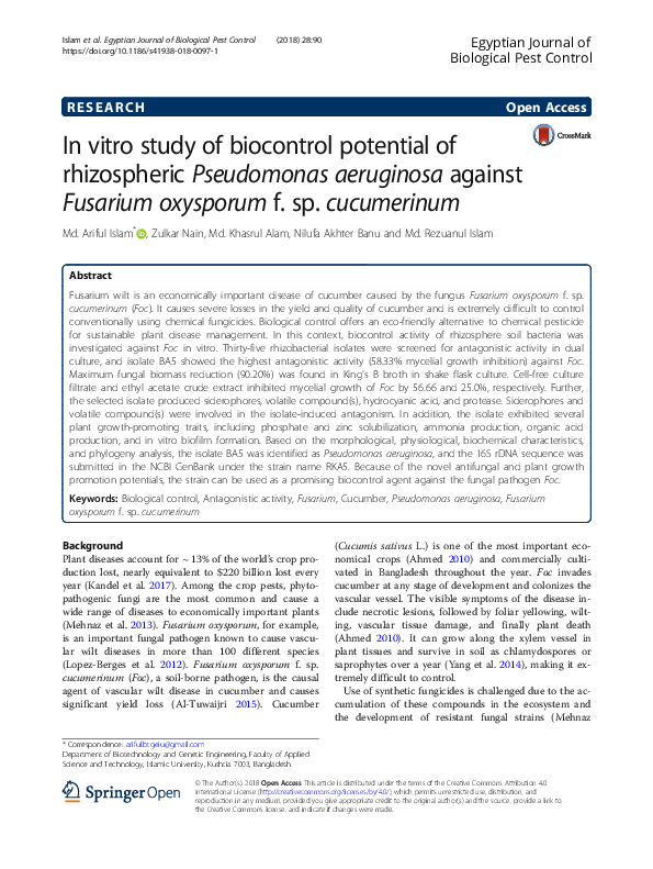 (PDF) In vitro study of biocontrol potential of rhizospheric Pseudomonas aeruginosa against ...