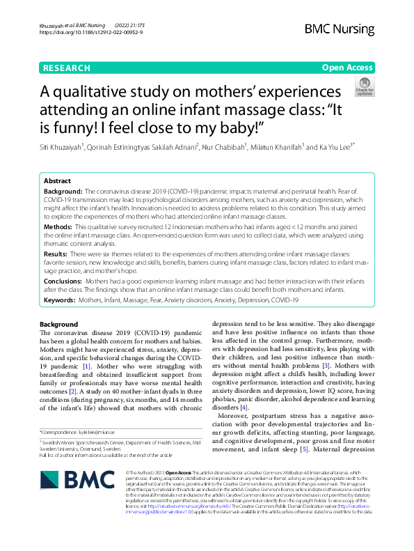 (PDF) A qualitative study on mothers’ experiences attending an online ...