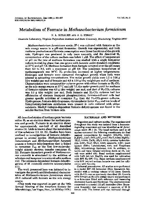 (PDF) Metabolism of Formate in Methanobacterium formicicum | Neil ...
