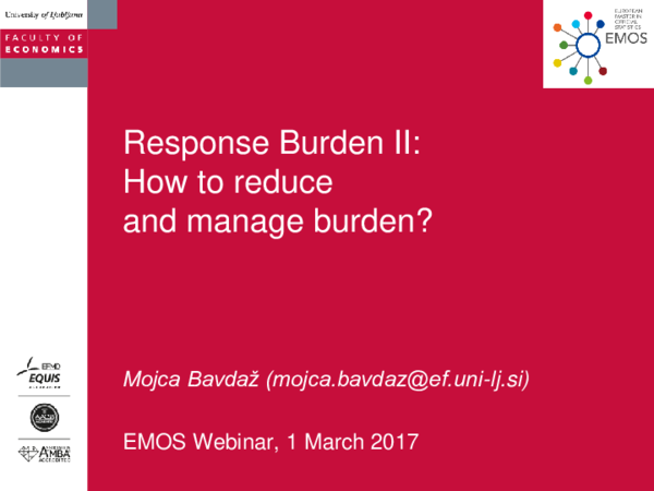 (PDF) Response Burden II: How to reduce and manage burden? | Mojca ...