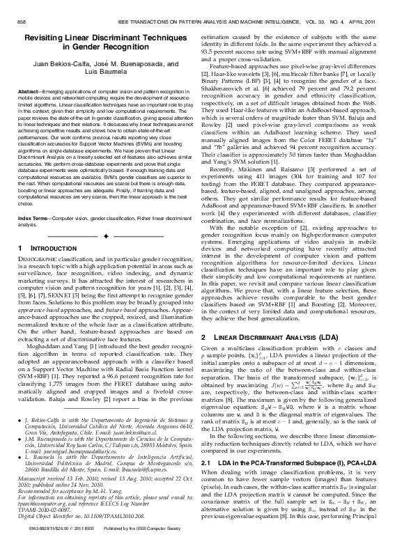 (PDF) Efficient Gender Recognition with Linear Techniques