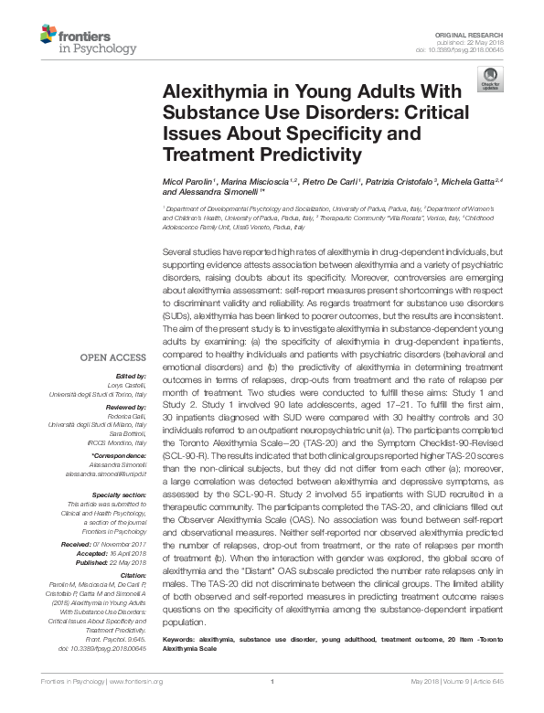 (PDF) Alexithymia in Young Adults With Substance Use Disorders ...