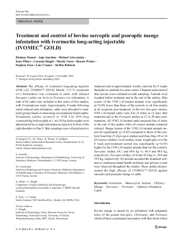 (PDF) Treatment and control of bovine sarcoptic and psoroptic mange ...