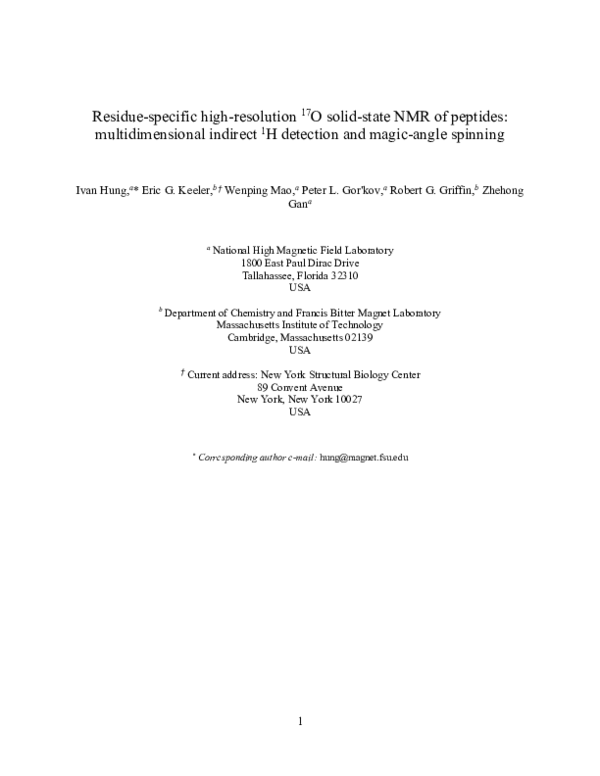 (PDF) Residue-specific high-resolution 17O solid-state NMR of peptides: multidimensional ...
