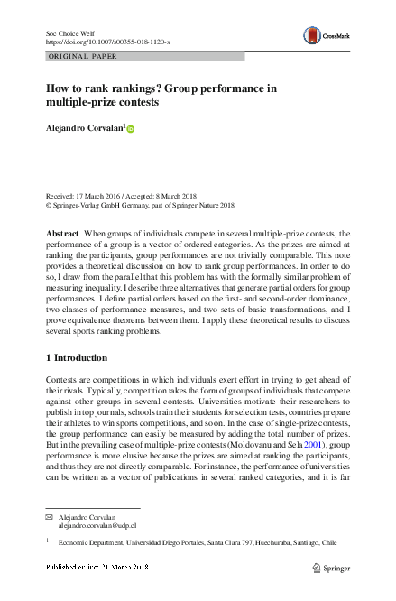 (PDF) How to rank rankings? Group performance in multiple-prize contests