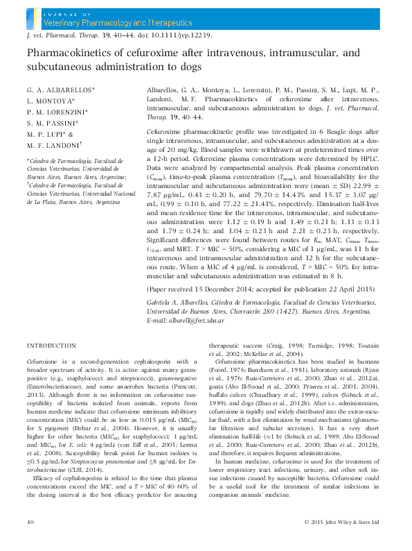 (PDF) Pharmacokinetics of cefuroxime after intravenous, intramuscular ...