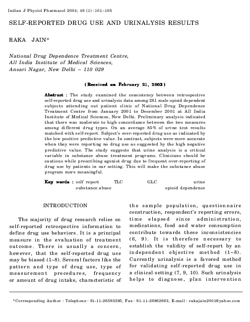 (PDF) Self-reported drug use and urinalysis results