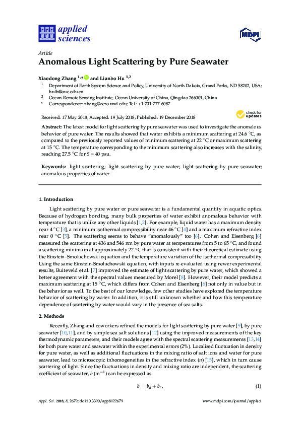 (PDF) Anomalous Light Scattering by Pure Seawater